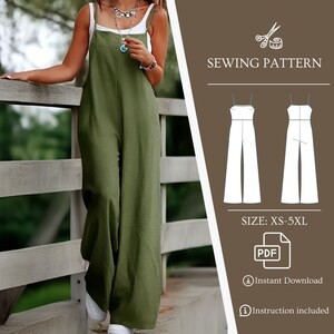 Spaghetti Wide Leg Sewing Jumpsuit Pattern, Sleeveless Jumpsuit, PDF ...