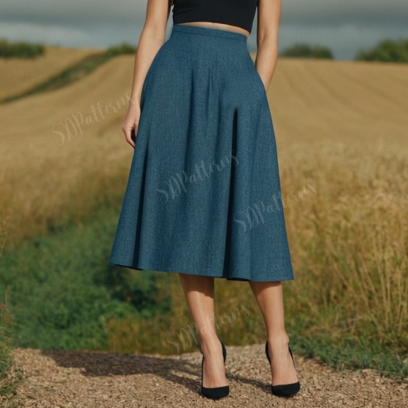 Natural Waist A-line Skirt Sewing Pattern, Below Knee Midi Skirt, Long ...