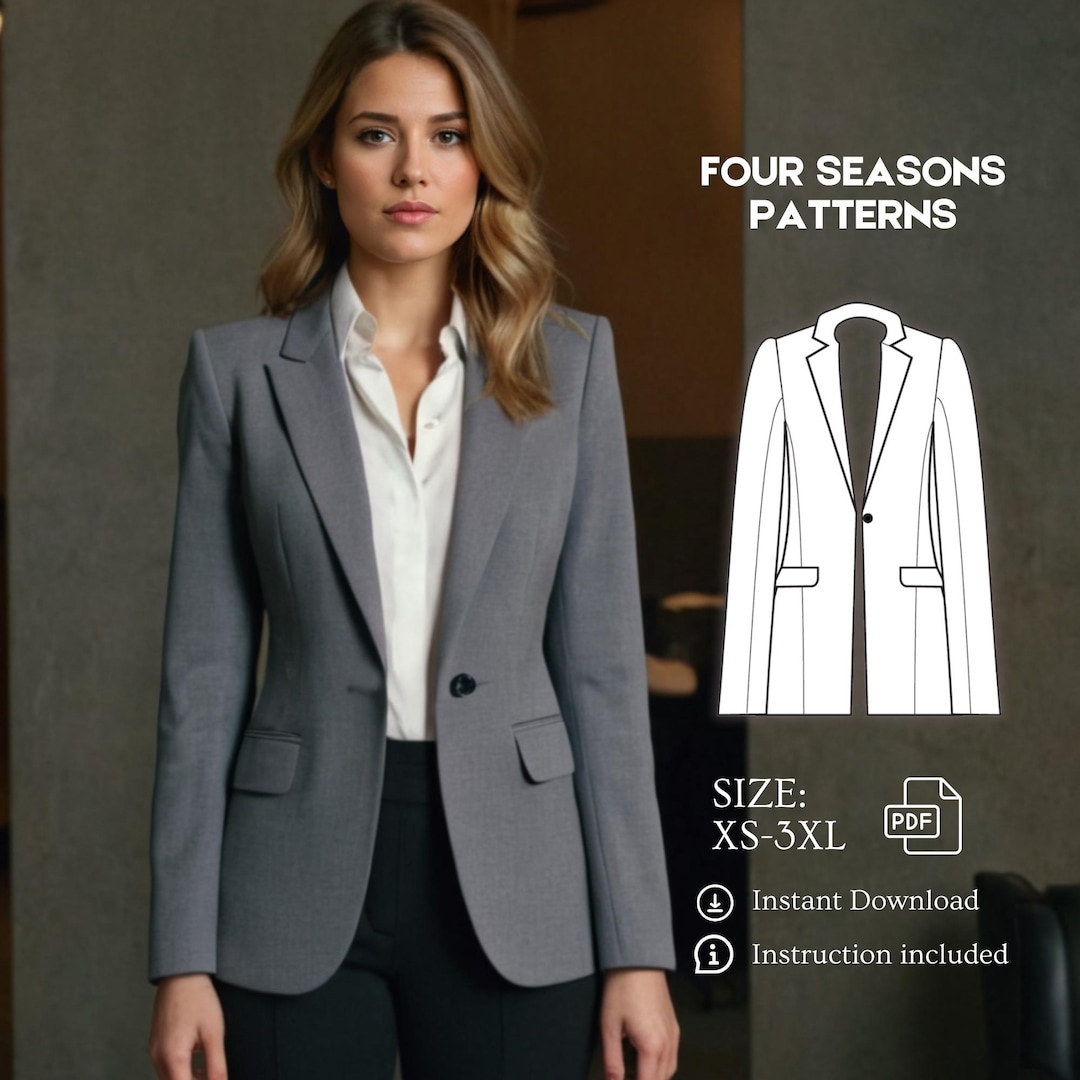 Classic Blazer Sewing Pattern, Buttons Jacket, Jacket, Pockets Blazer ...