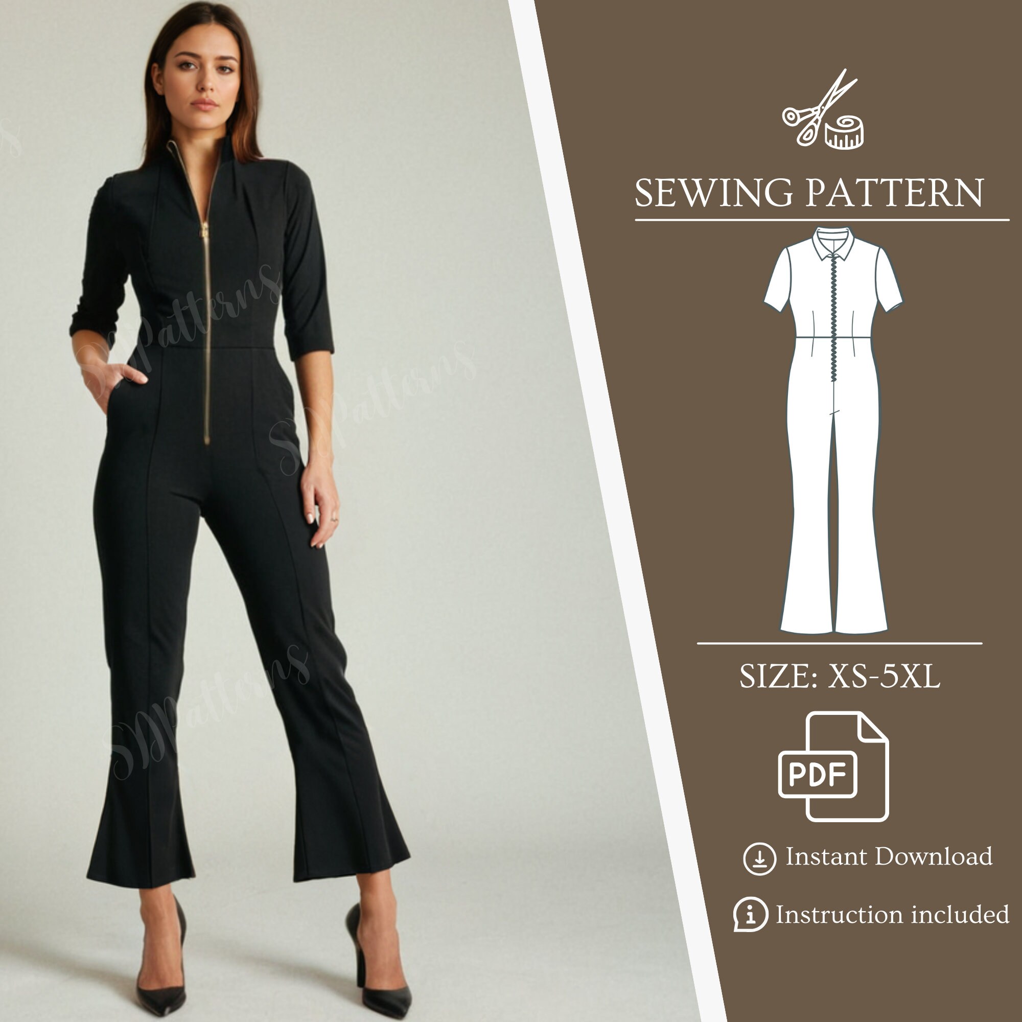 Bundle of Jumpsuits Patterns, Set Overalls Sewing Pattern, Women's ...