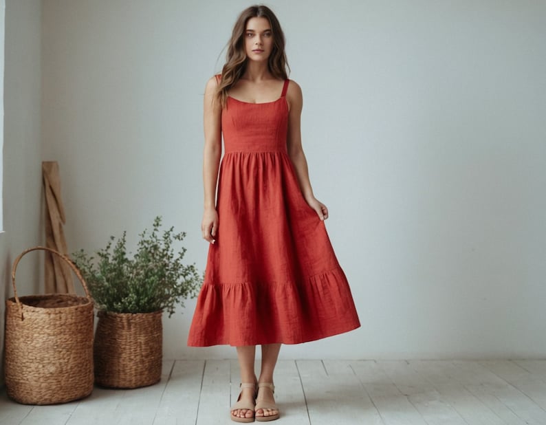 Straps Midi Dress Pattern, Ruffles Circular Skirt, PDF Sewing Pattern ...