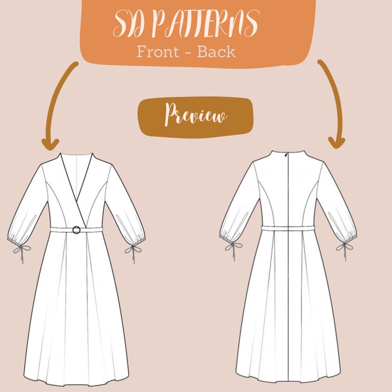 Dress Sewing Pattern Wrap V Neck Dress Evening Three Quarter - Etsy