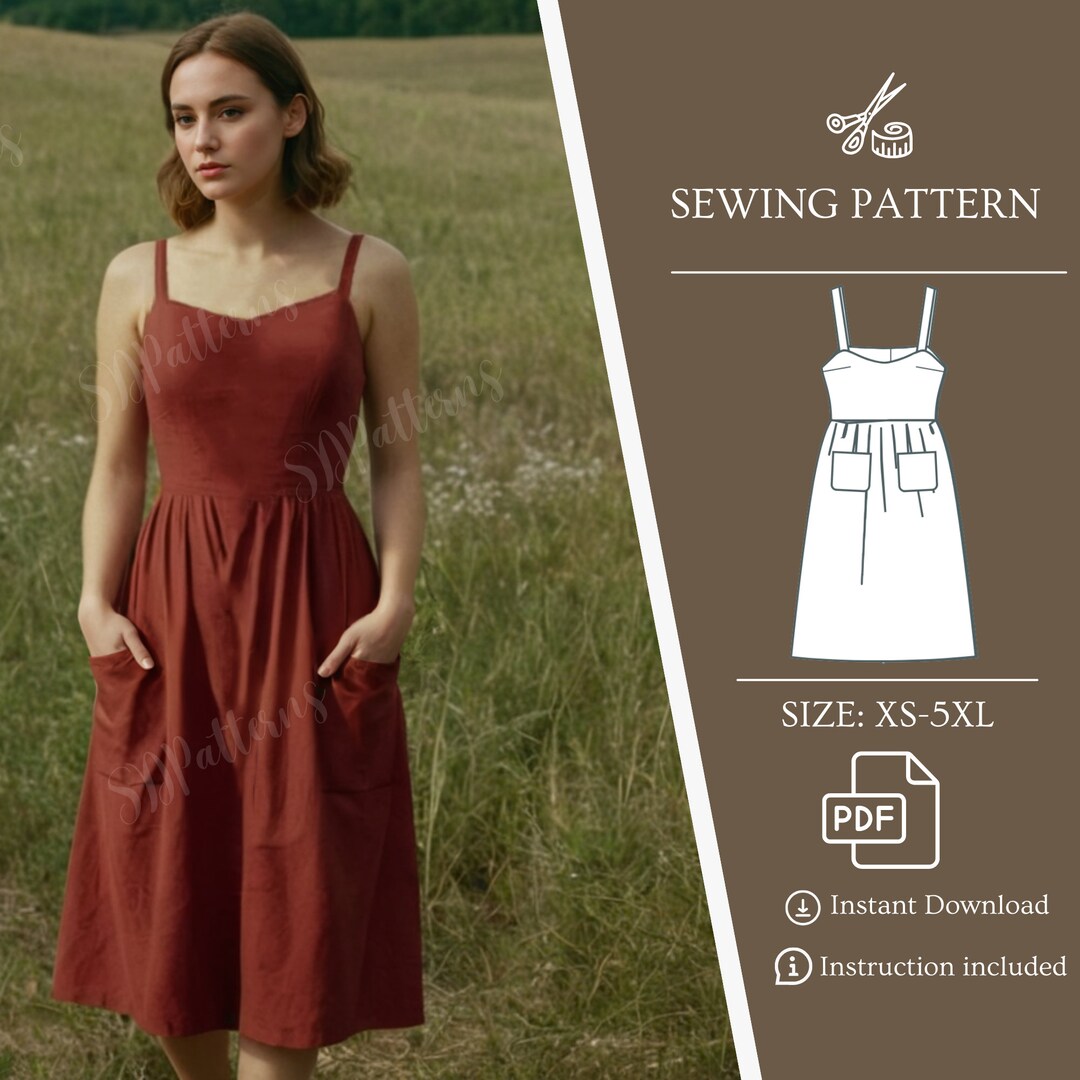 Gathering Dress Pattern, Straps Dress, Sleeveless Dress, Apron Dress ...