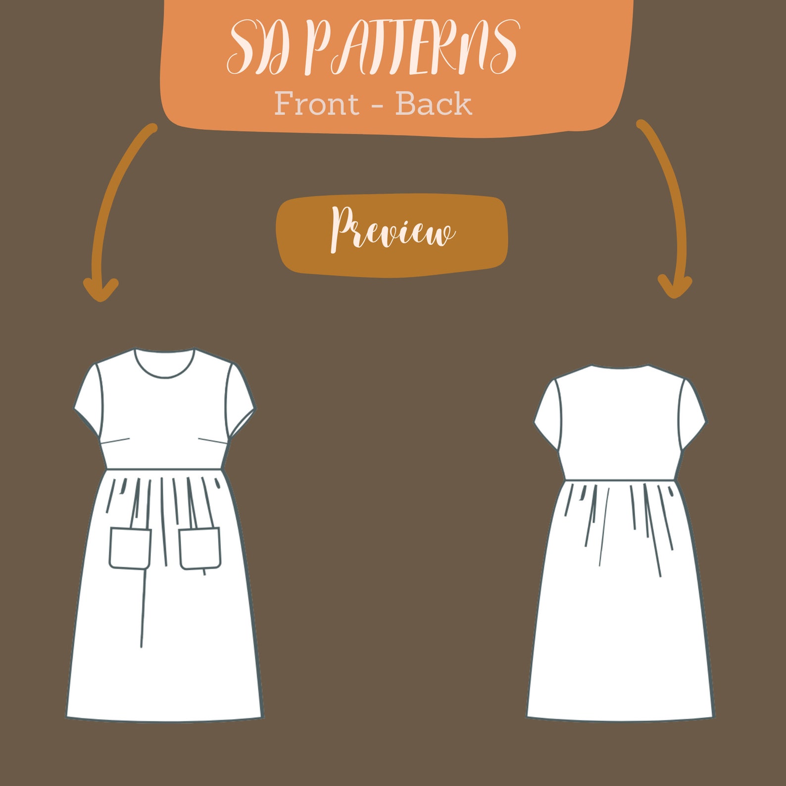 Gathered Dress Sewing Pattern, Patch Front Pockets, A-line Dress, Short ...