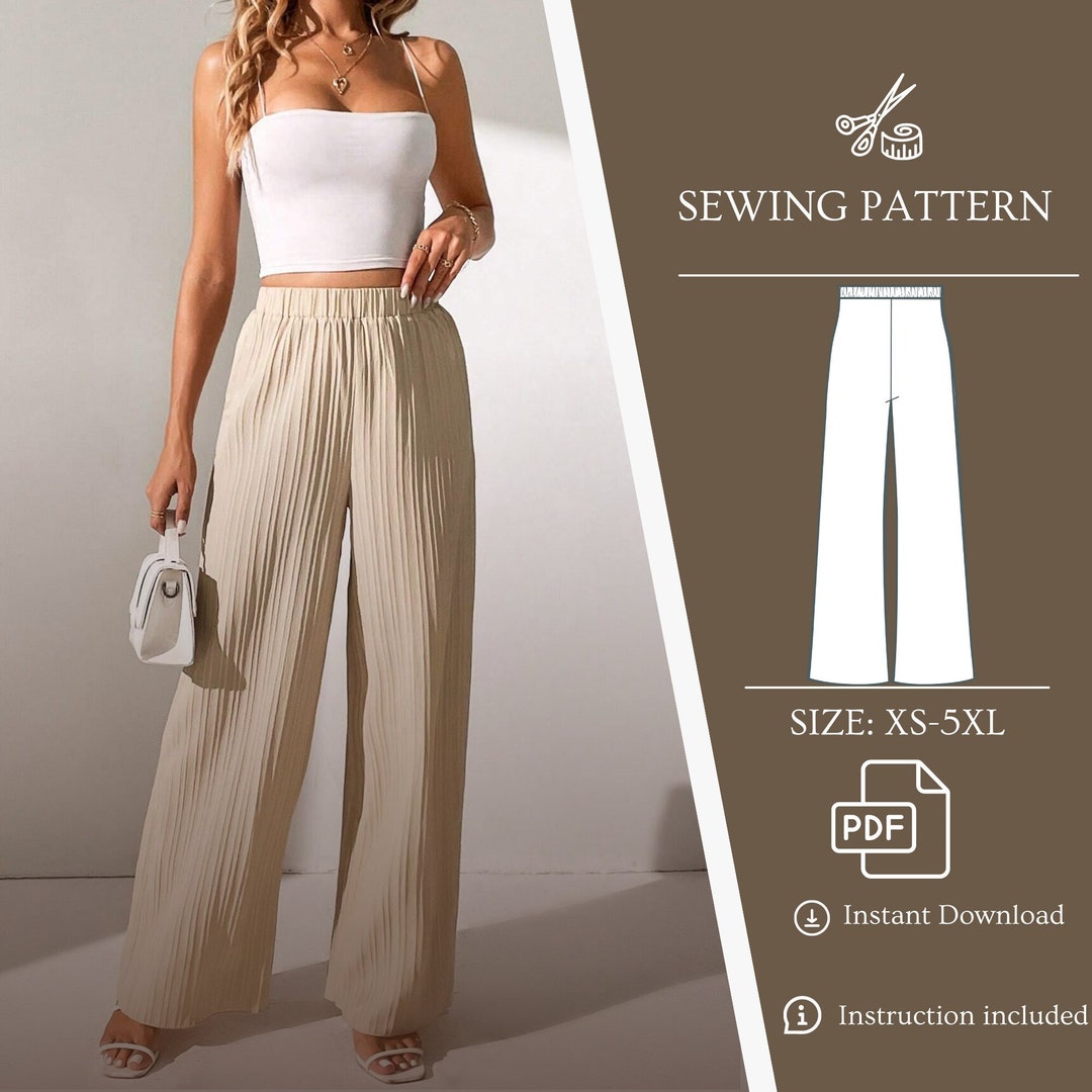 Palazzo Pants Sewing Pattern Wide Leg Pants Elastic Waist Pdf Sewing Patterns Step By Step