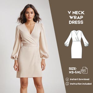 Bishop Sleeve Dress, Sewing Pattern Dress, Sequin Bodycon Dress, PDF ...