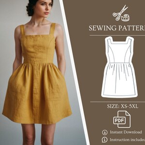 Linen Dress Sewing Pattern , Square Dress Pattern , Summer Dress PDF ...