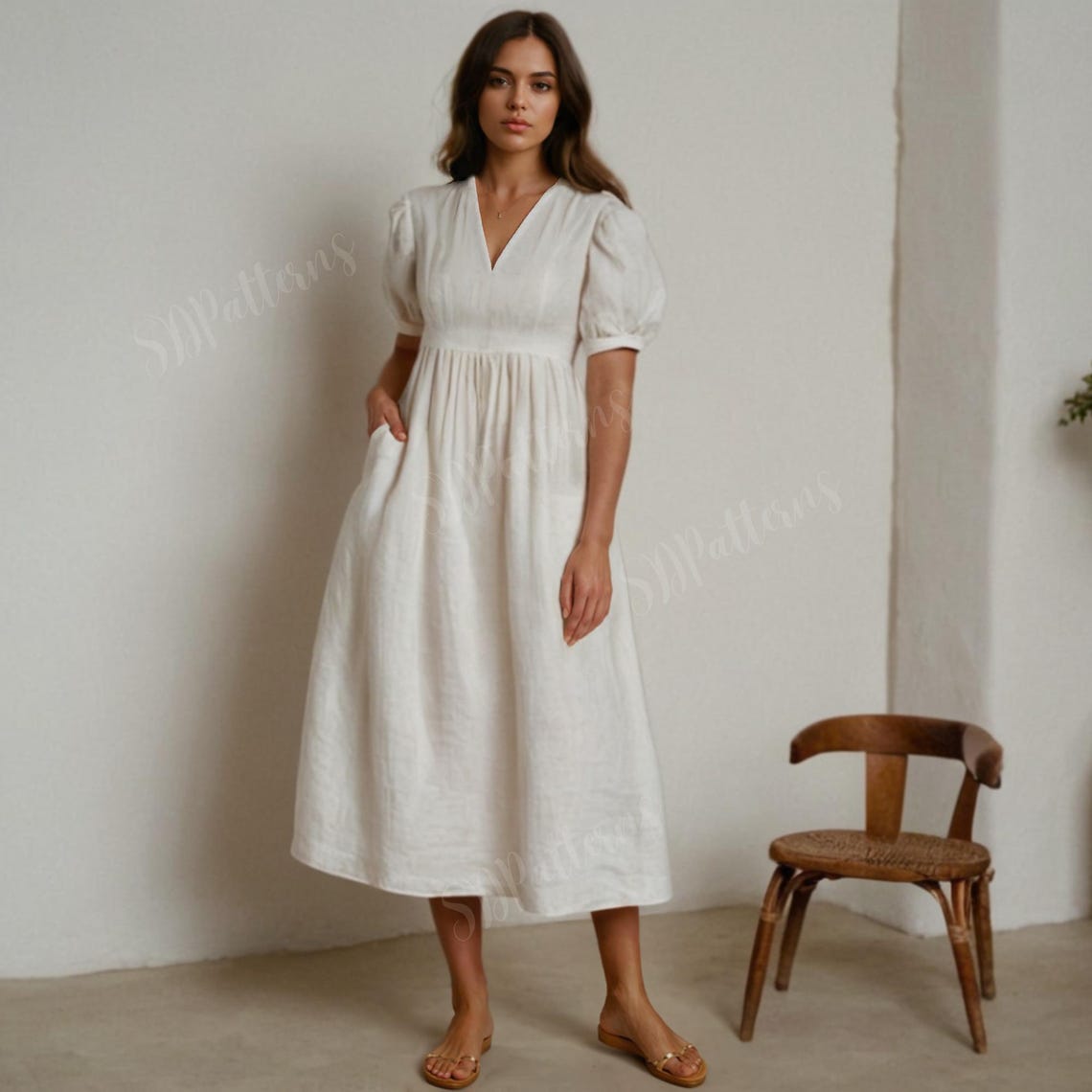 Set Dresses Sewing Patterns, V-neck or Round Neck, Bishop Sleeve ...