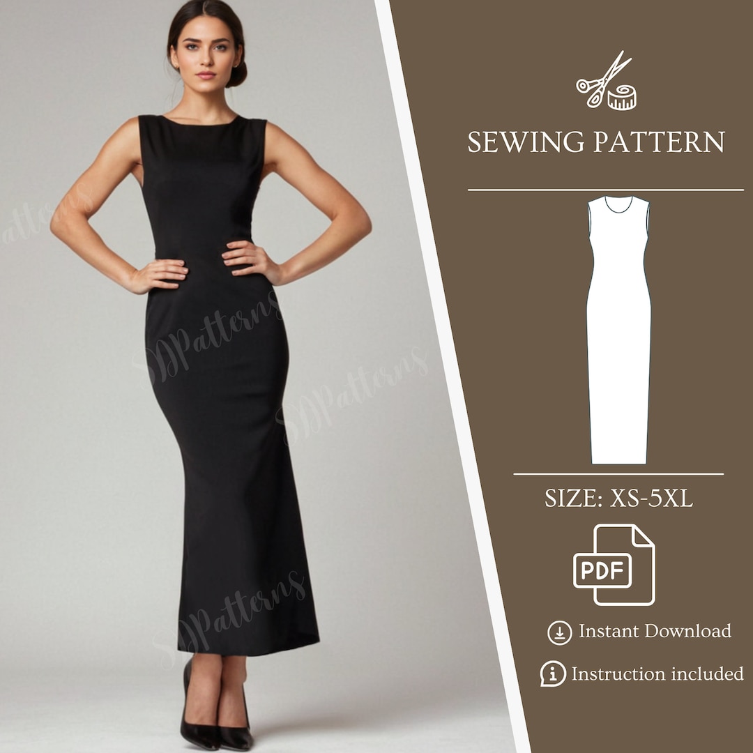 Maxi Dress Sewing Pattern PDF Digital Pencil Long Dress Sleeveless ...