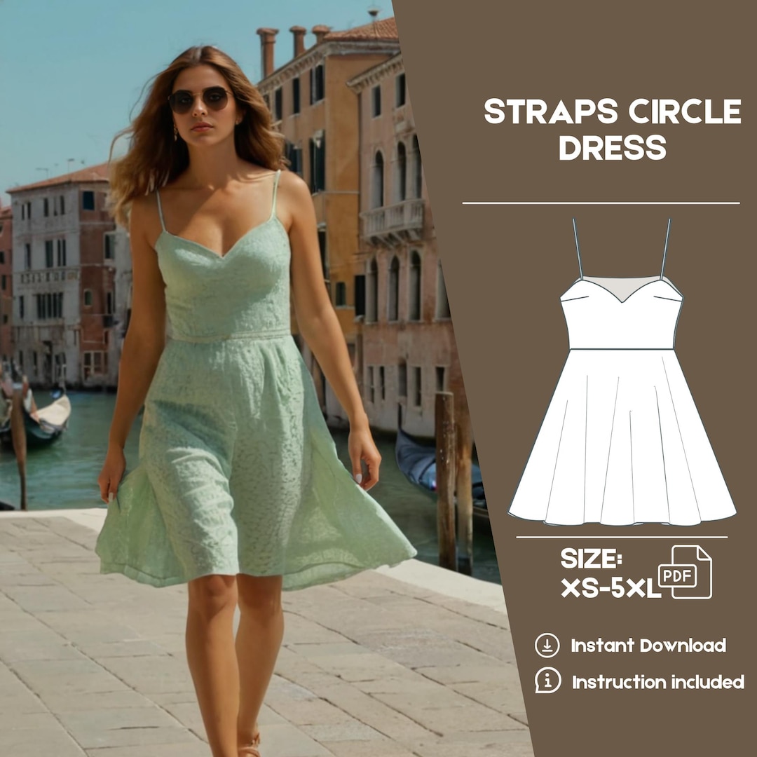 Heart Neckline Dress Sewing Pattern Summer Circle Midi Dress Pattern ...