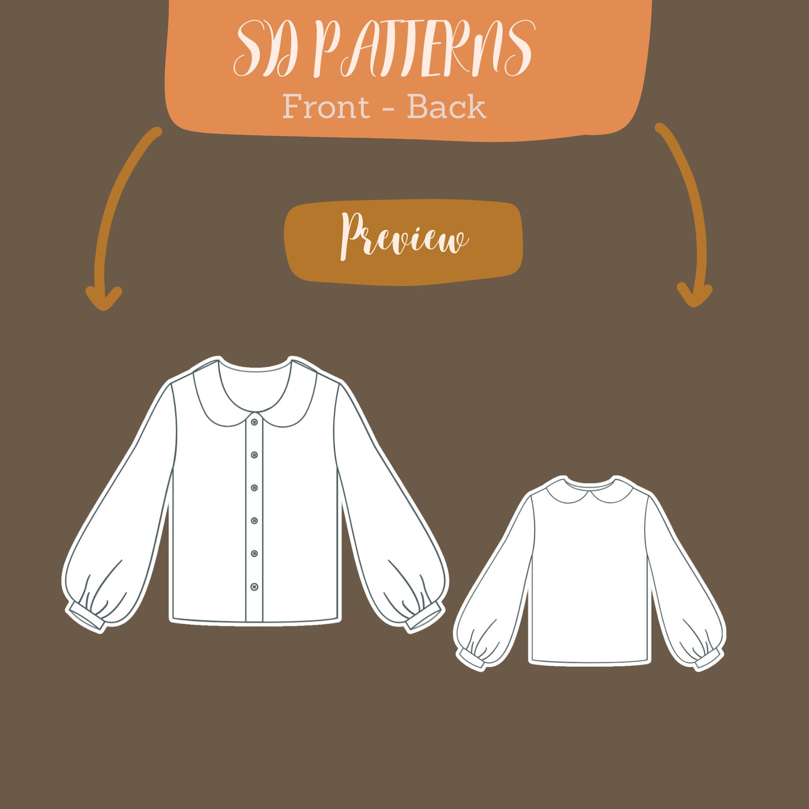 Peter Pan Collar Blouse, Bishop Sleeve, Sewing Pattern, PDF Letter A0 ...