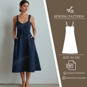 Straps Dress Sewing Pattern, V-neck Dress, Pockets Dress, PDF Instant ...