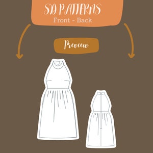 Linen Gathered Dress With Stand Collar, Halter Neckline, Midi Summer ...