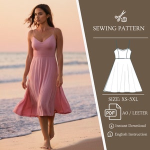 Women Circle Dress PDF Sewing Pattern Casual Midi Ruffle Dress Sewing ...
