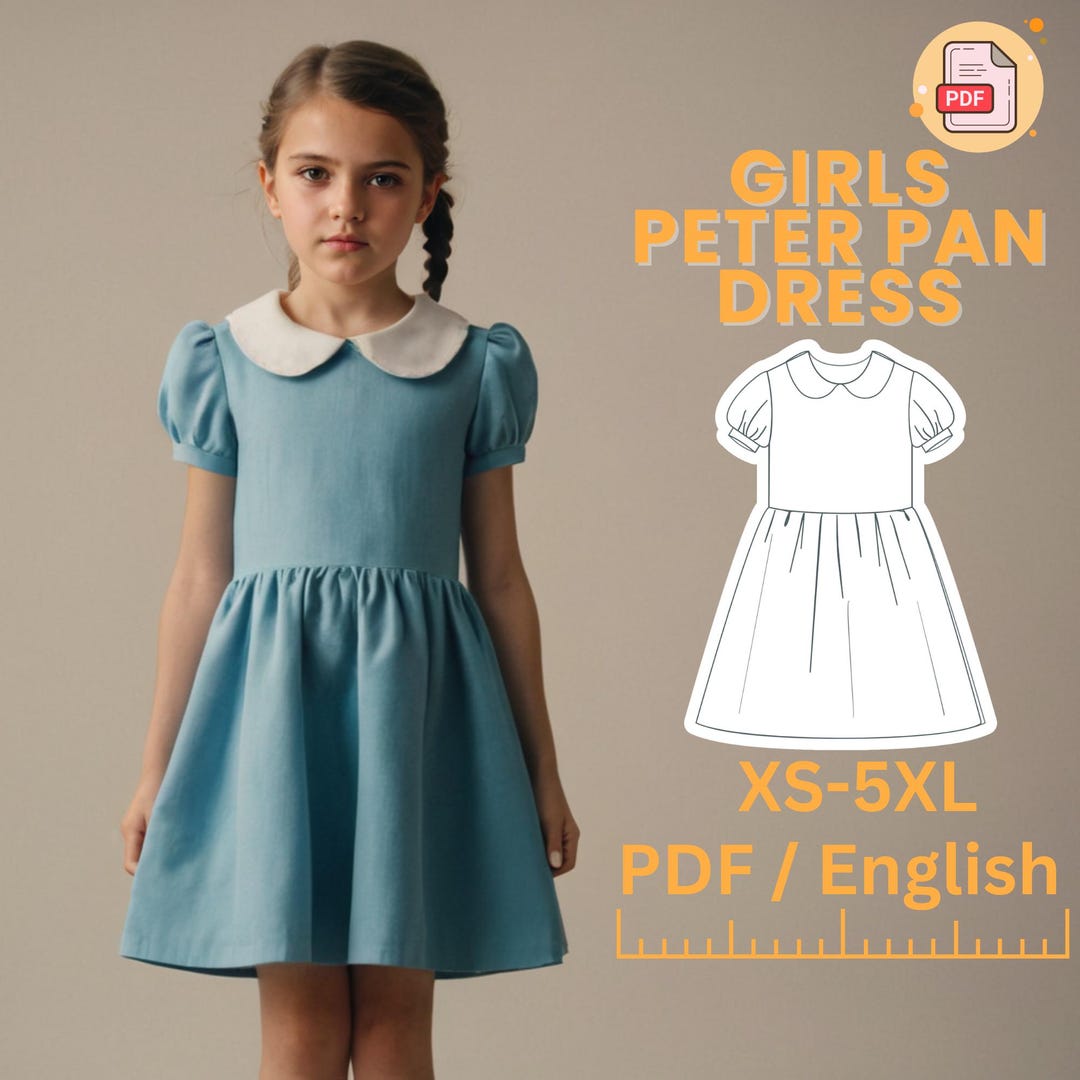 Vintage Peter Pan Collar Dress Sewing Pattern PDF | Bishop Sleeve Girl ...