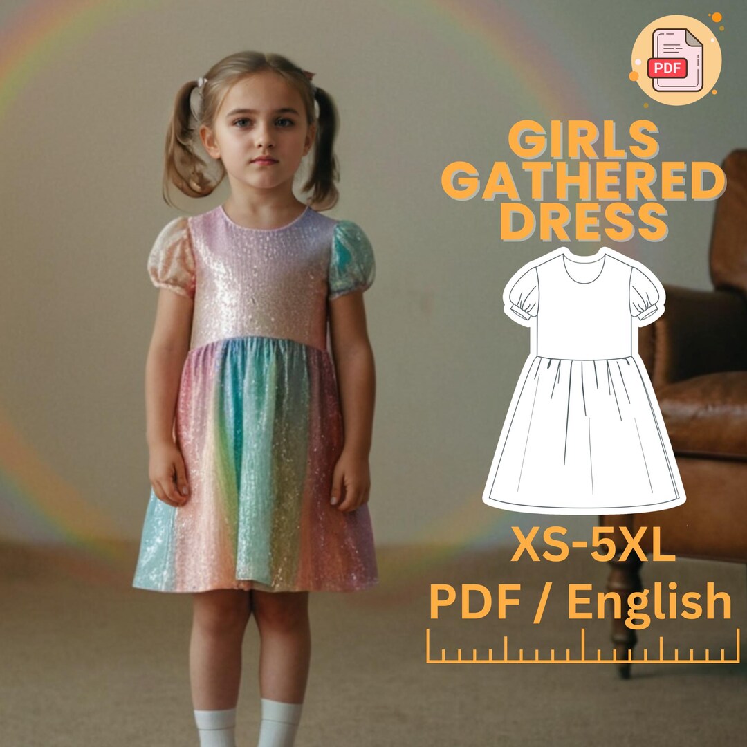 Bishop Sleeve Girl Dress, Sewing Pattern Dress, Princess Girl Dress, 2 ...
