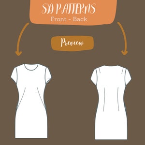 PDF Pattern Mini Dress O-neck Neckline, Digital Sewing Pattern Sized ...