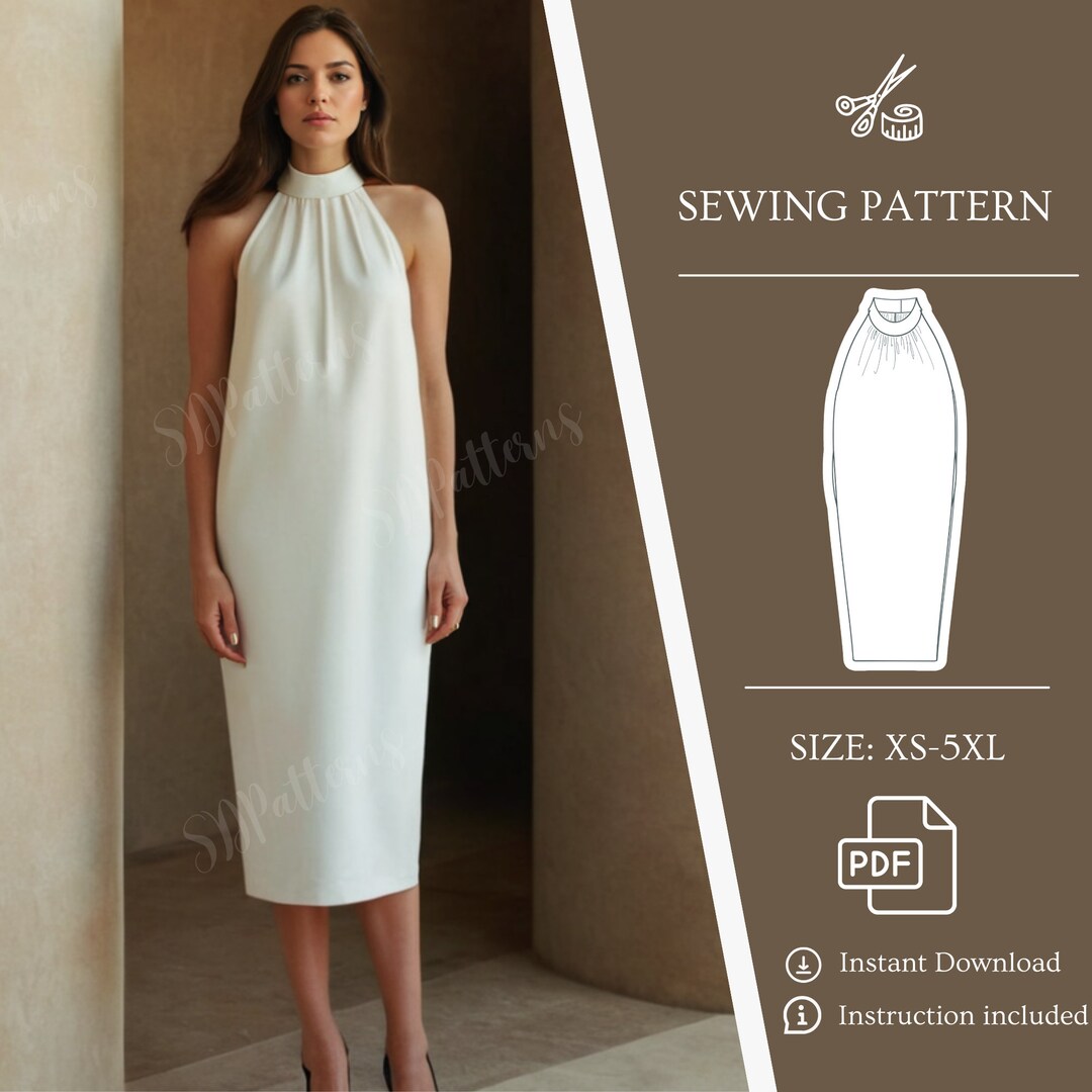 Cocoon Sewing Dress, PDF Sewing Pattern, Halter Neck Dress, Sleeveless ...