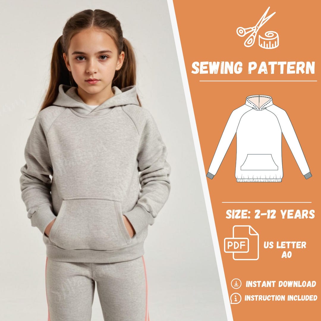 Girls Hoodie Sewing Pattern Kids Long Sleeve Hoodie With Pockets ...