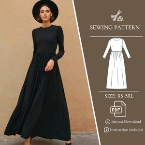 Long Sleeve A Line Sewing Pattern Dress Digital PDF Pattern US Sizes 2 ...