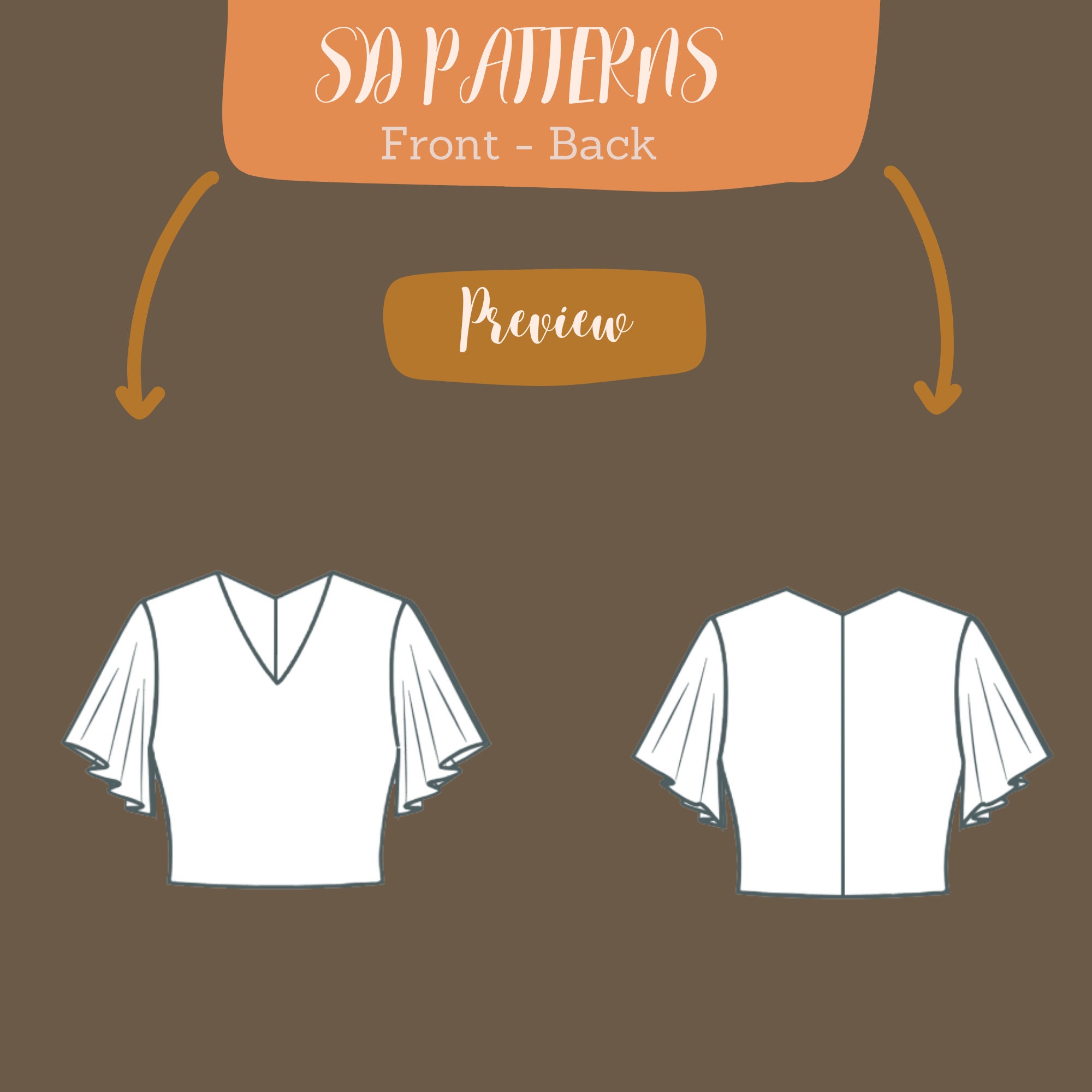 Flared Sleeve Top, Sewing V Neck Blouse, PDF Pattern, Butterfly Shirt ...