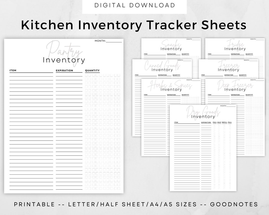 Printable Kitchen Inventory Sheets, Pantry Inventory Fridge Inventory ...