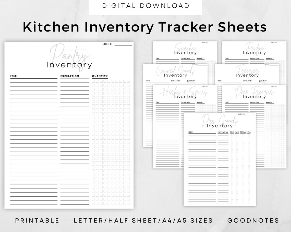 Printable Kitchen Inventory Sheets, Pantry Inventory Fridge Inventory ...