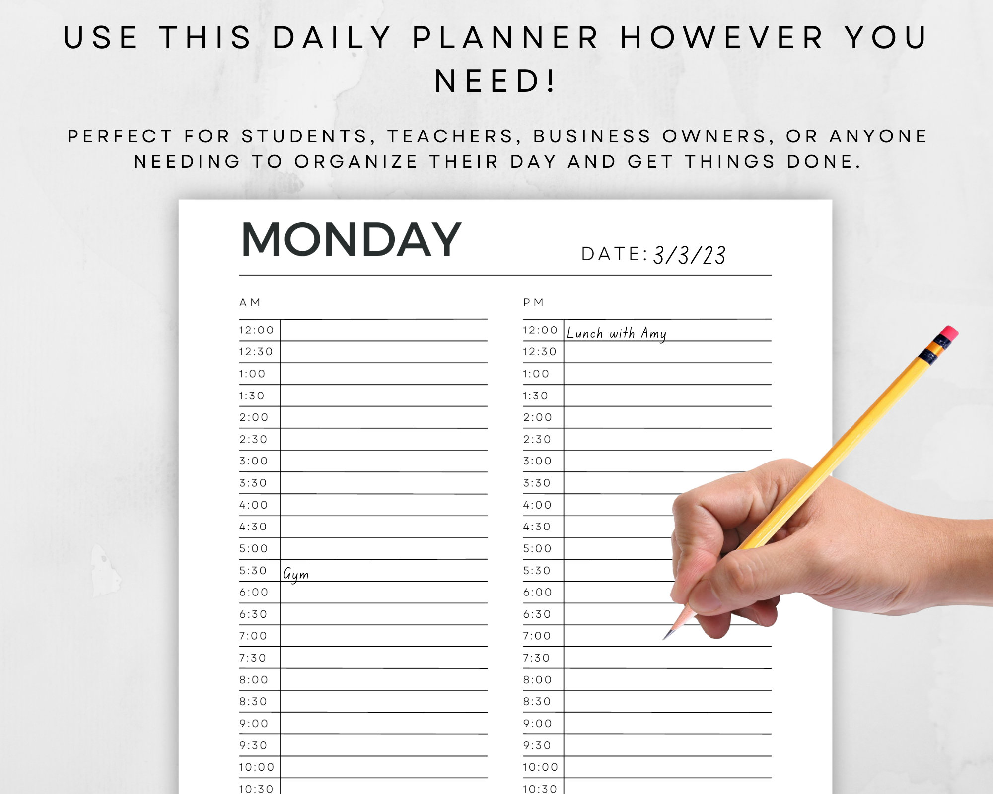 Printable 24 Hour Daily Planner, Weekly Planner, 24 Hour Planner, Time ...