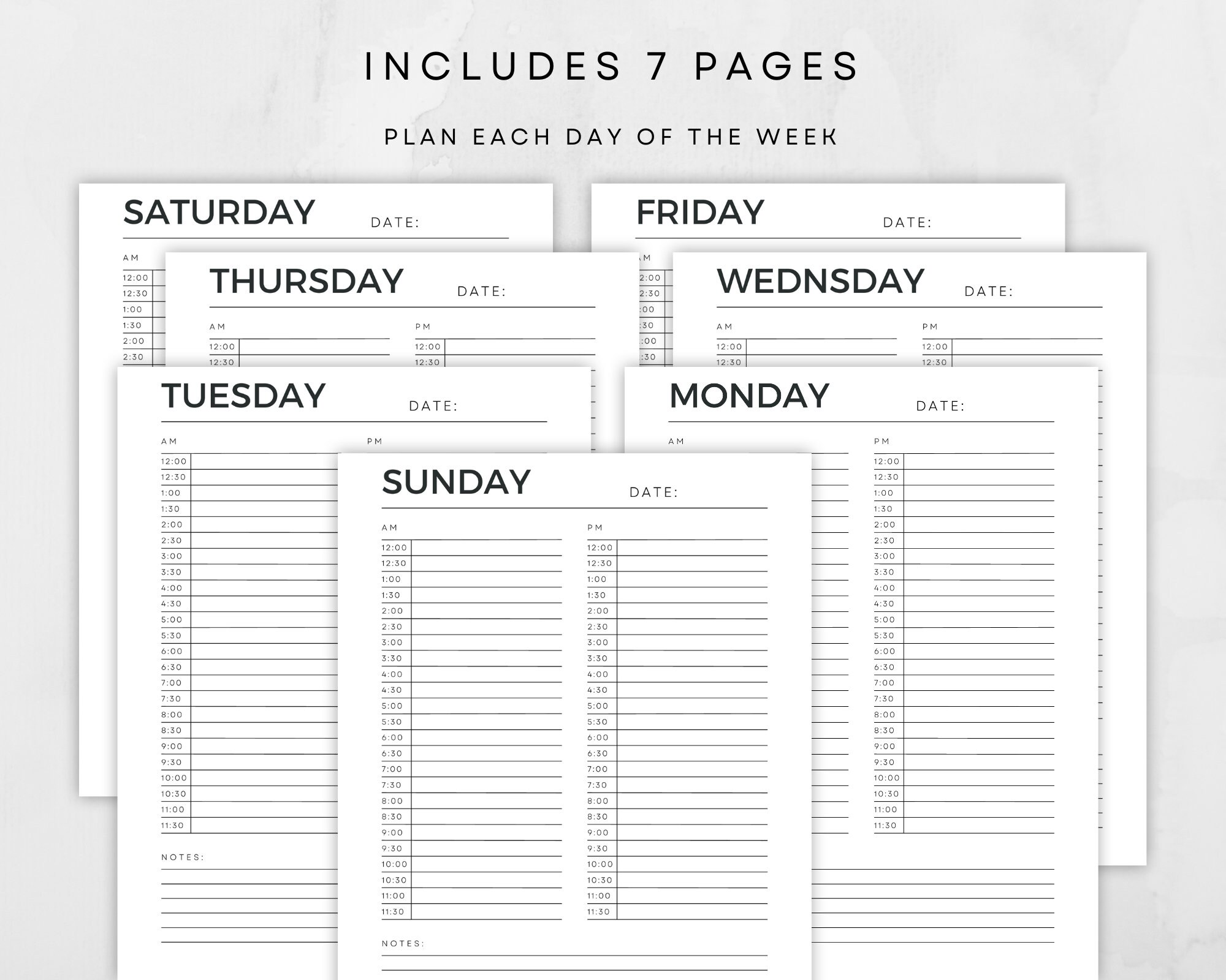 Printable 24 Hour Daily Planner, Weekly Planner, 24 Hour Planner, Time ...