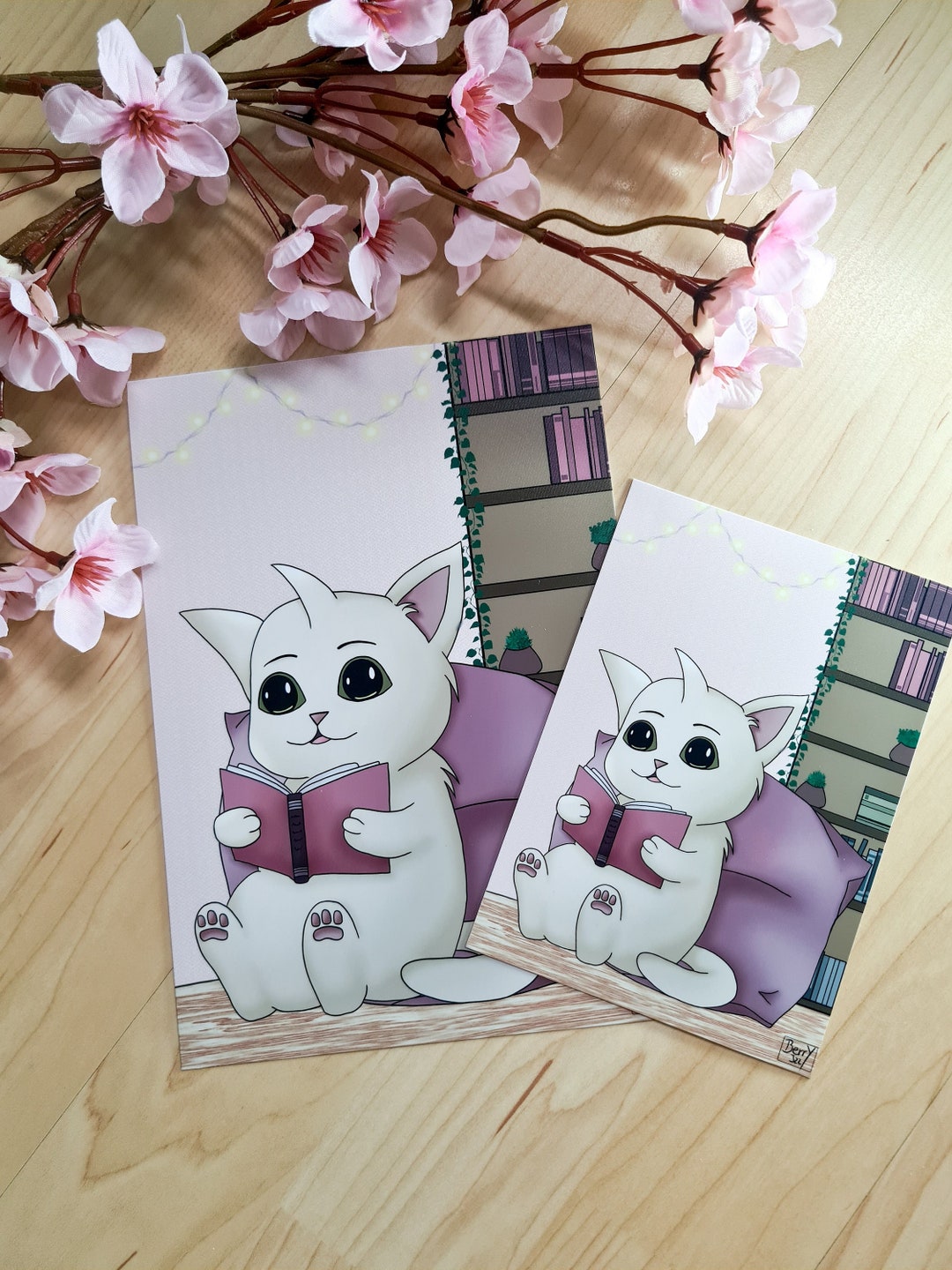Kawaii Library Cat Art Print / Kawaii Library Cat Print - Etsy