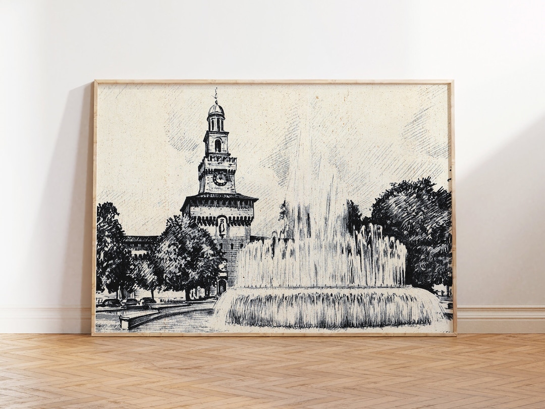 Sforza Castle, Vintage Milano City Print, Italy Travel Poster, Castle ...