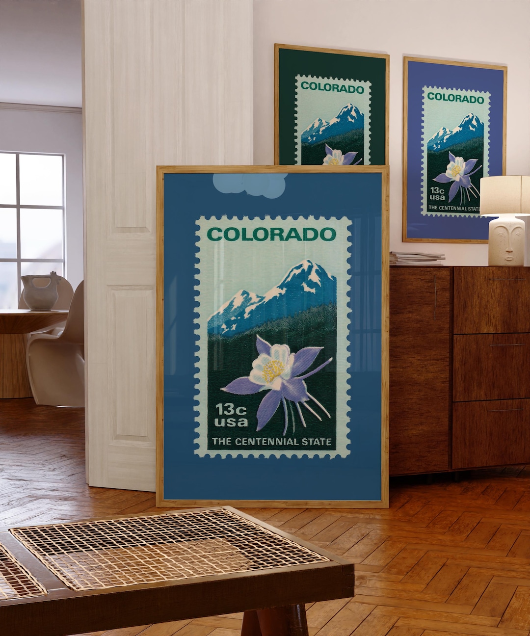 Colorado State Stamp Print, Rocky Mountains Poster, Columbine Flower ...