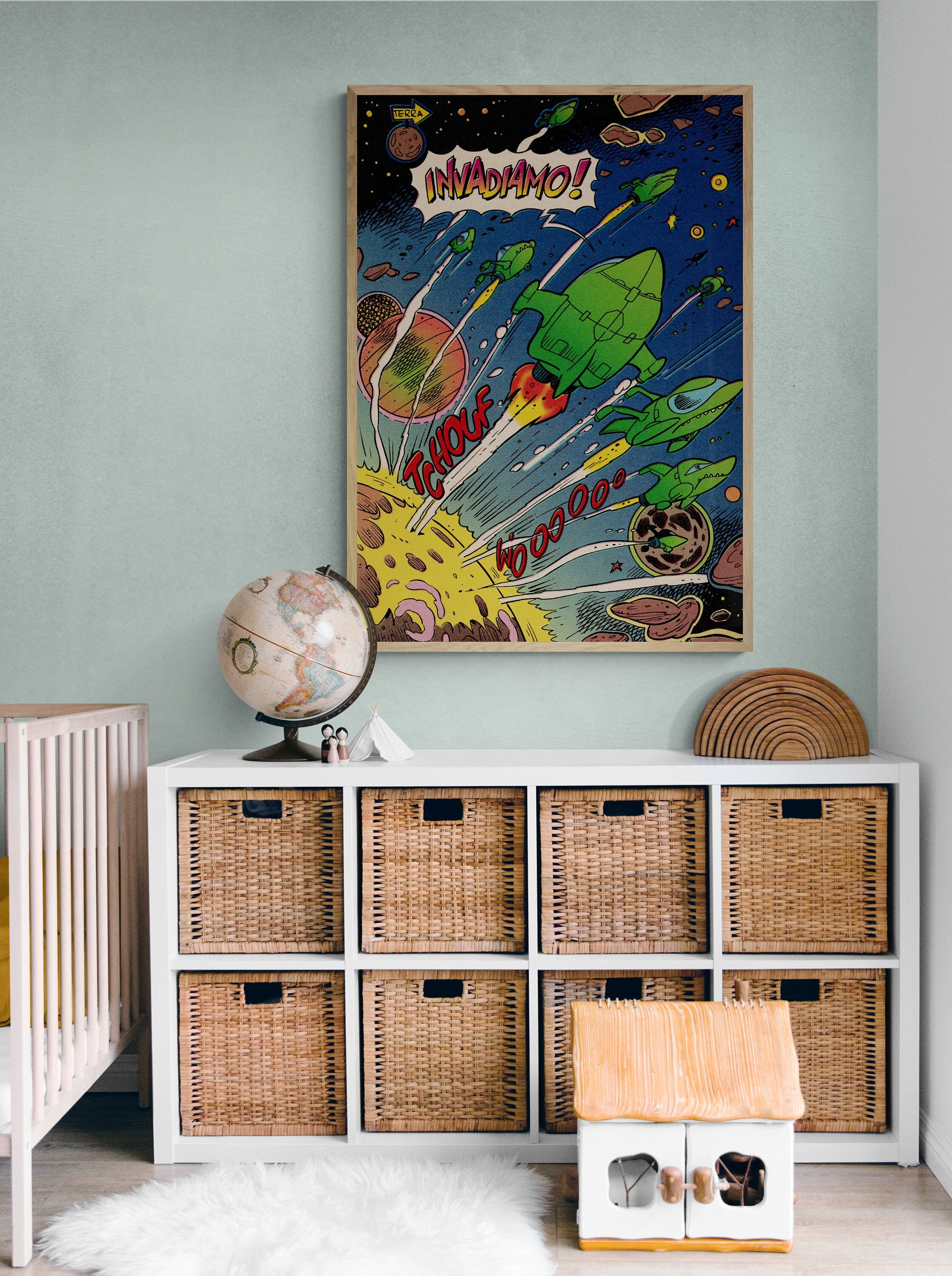 Retro Comic Spaceship Print, Rocket Poster, Space Rocket Art, Sci-fi ...