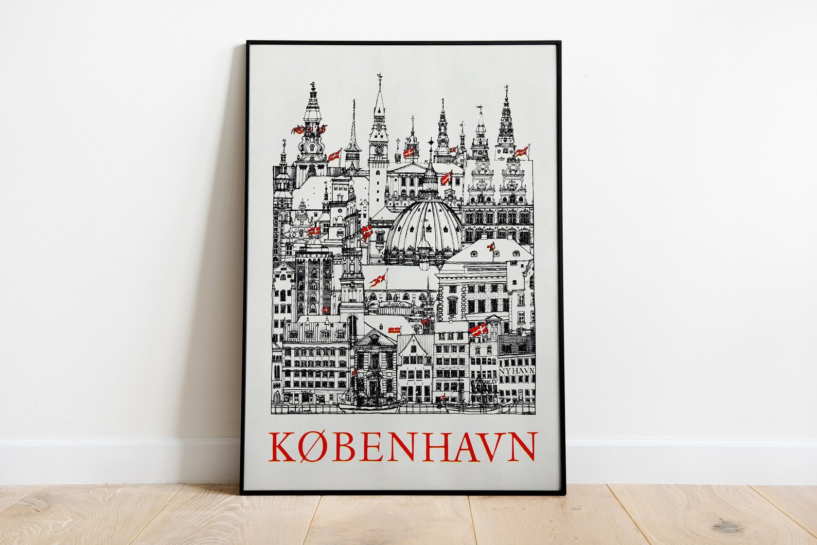 Copenhagen City Drawing Print, Denmark Travel Poster, Black and White ...