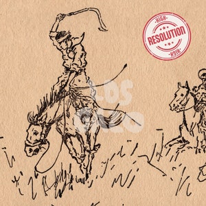 Cowboy Sketch Print, Horse Rider Drawing Art, Vintage Western Poster ...