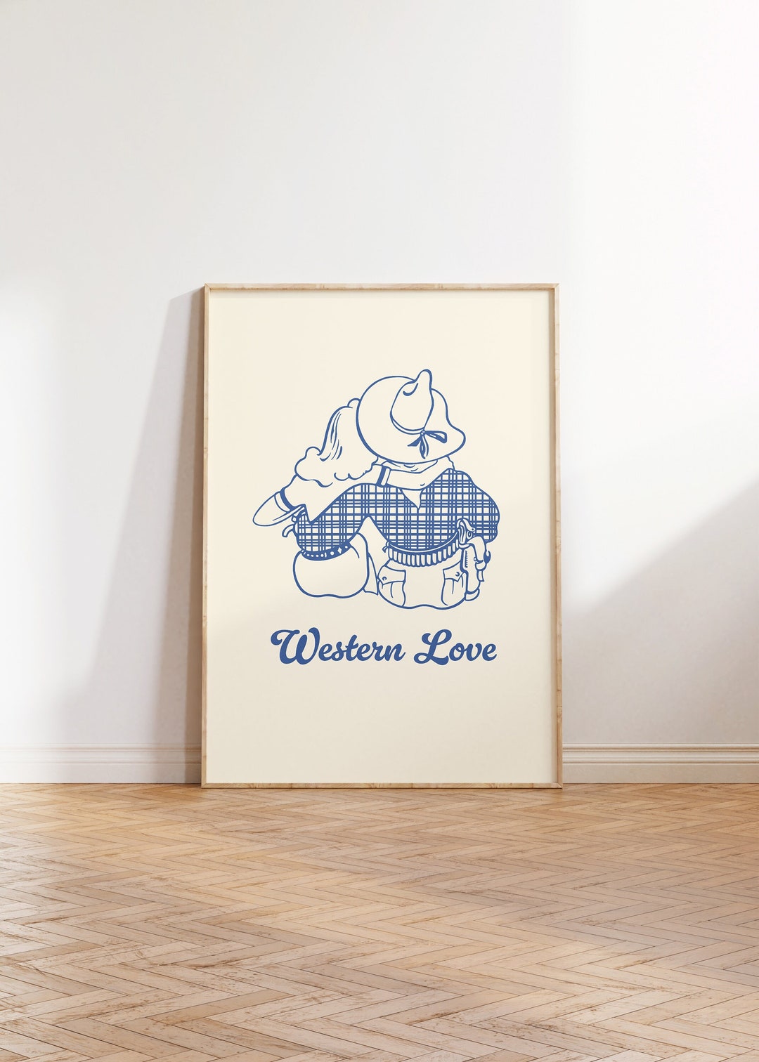 Cowboy Couple Art Print, Blue Western Wall Art, Old Wild Poster, Trendy ...