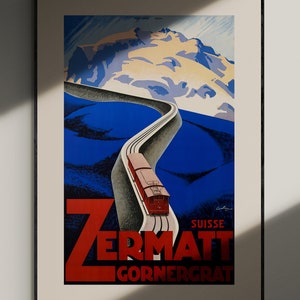 Zermatt Gornergrat Print, Switzerland Travel Poster, Alp Mountains ...