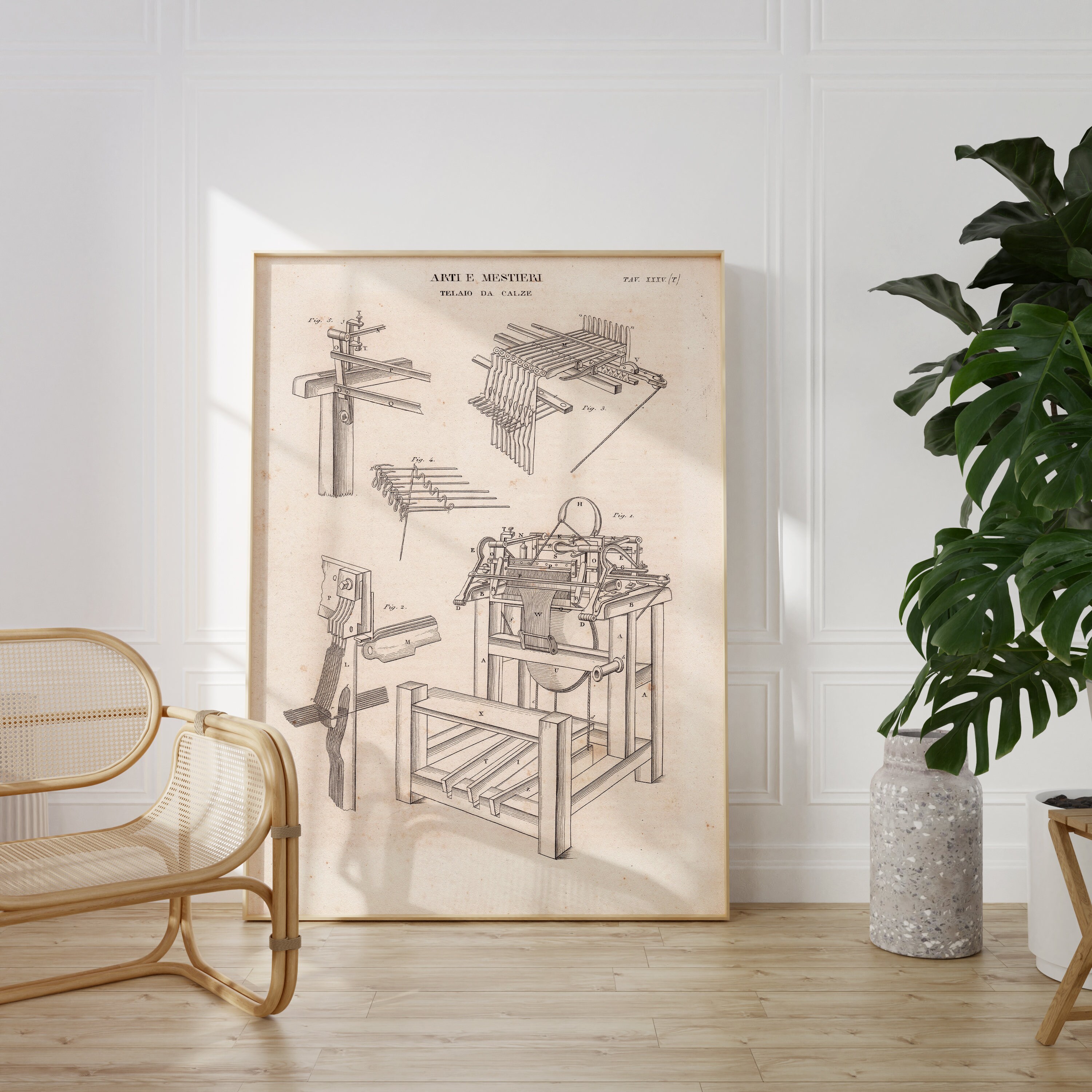 Vintage Loom Drawing Print, Patent Poster, Antique Sketch Art ...