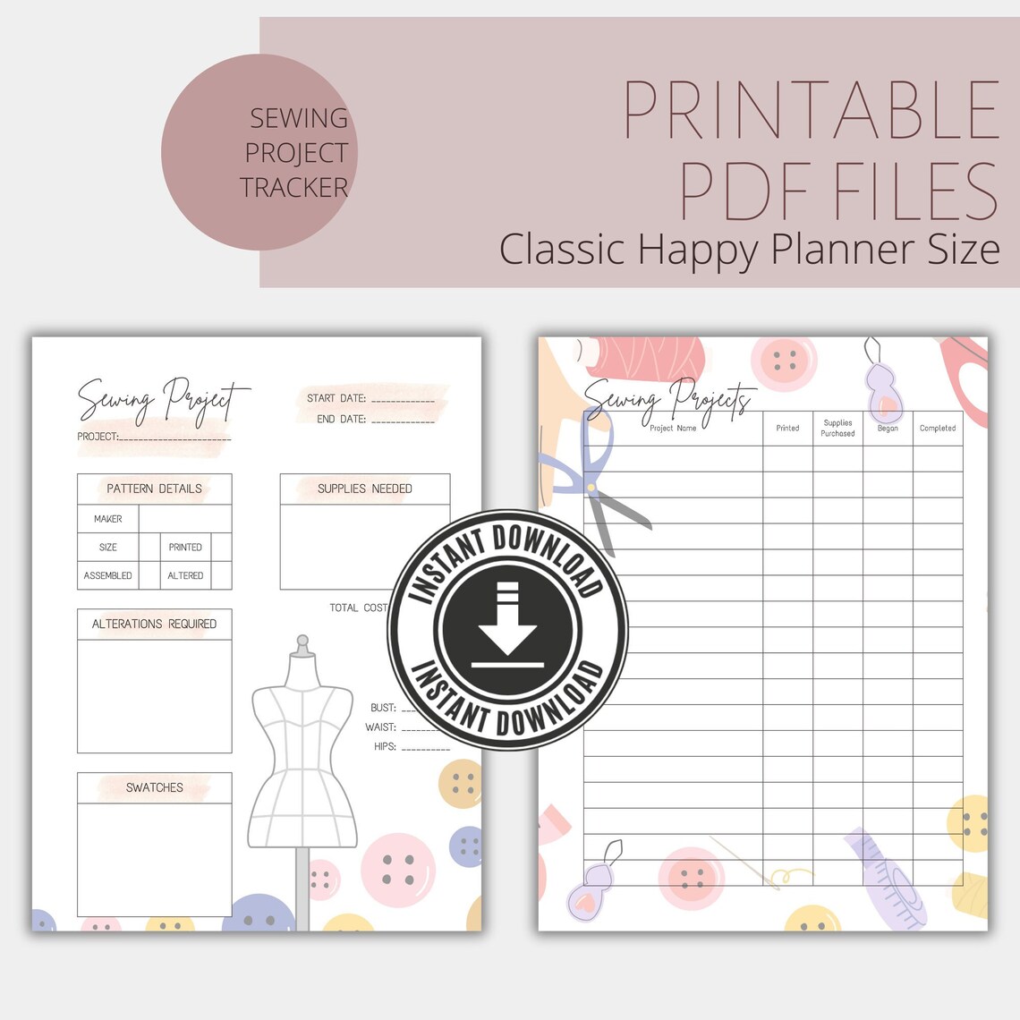 Sewing Project Tracker & Planner | Happy Planner Classic | Downloadable ...