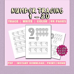 Number Tracing Worksheet 1-20 for Kids, Preschool, Toddlers ...