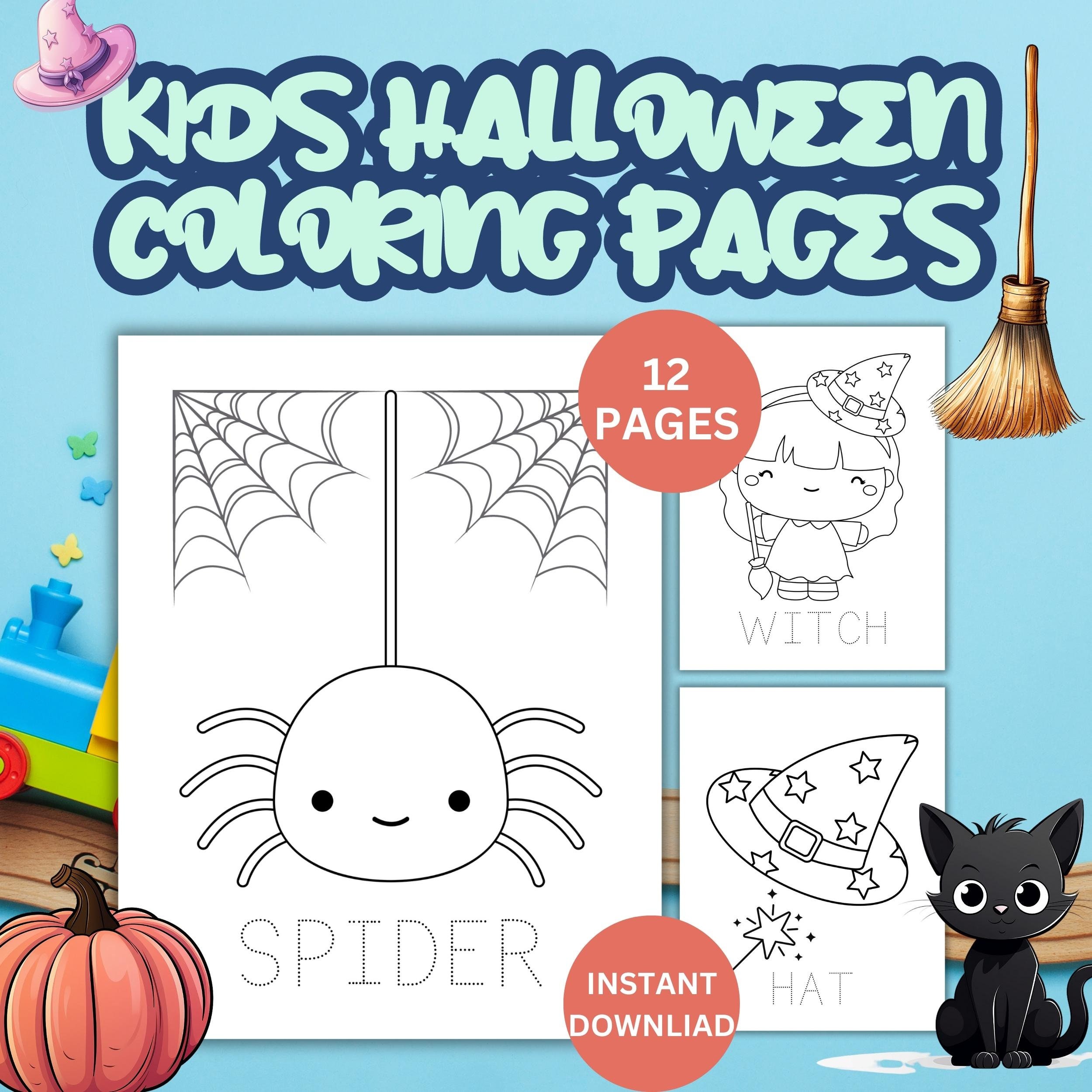 Kids Halloween Coloring Pages Printable for Toddlers Cute - Etsy