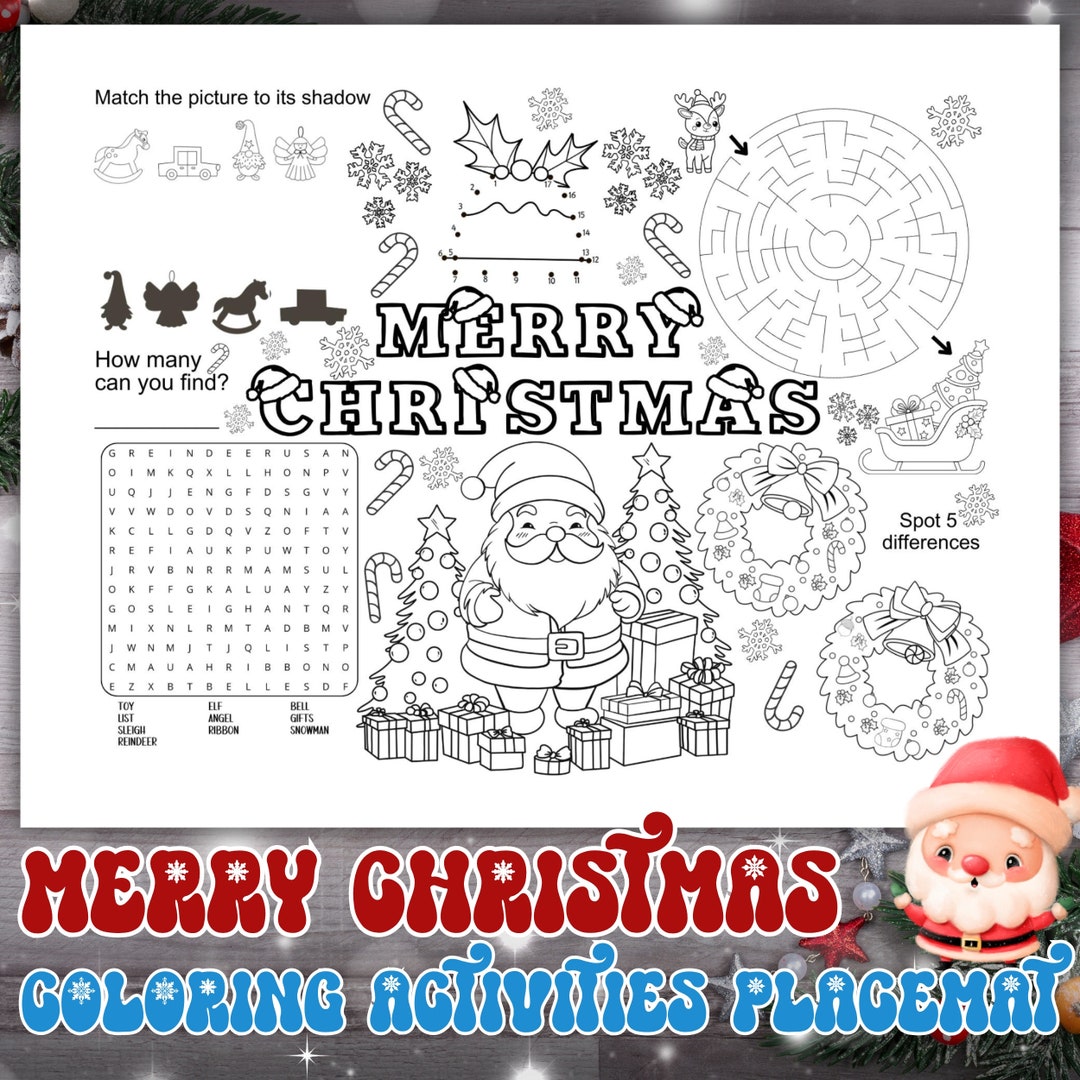 Merry Christmas Activities Placemat Kids Activity Placemat - Etsy