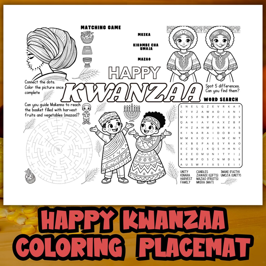 Happy Kwanzaa Coloring Placemat – PDF Printable, Kids Activity, Holiday ...