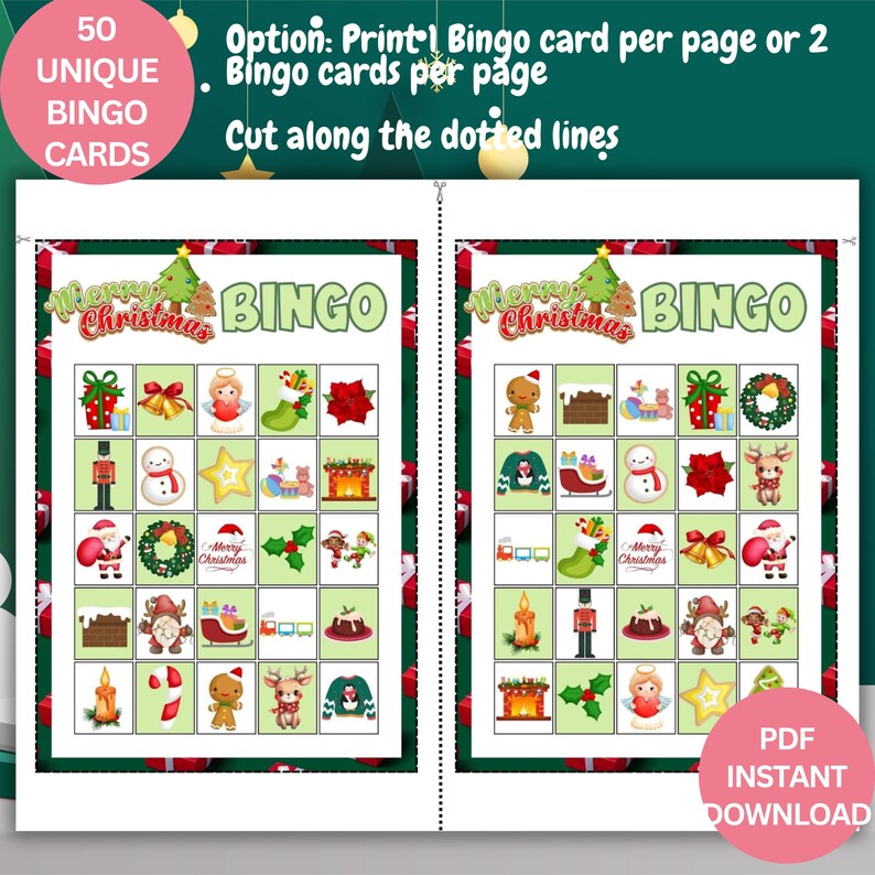 50 Merry Christmas Bingo Cards, 50 Unique Prefilled Game Cards, Kid's ...