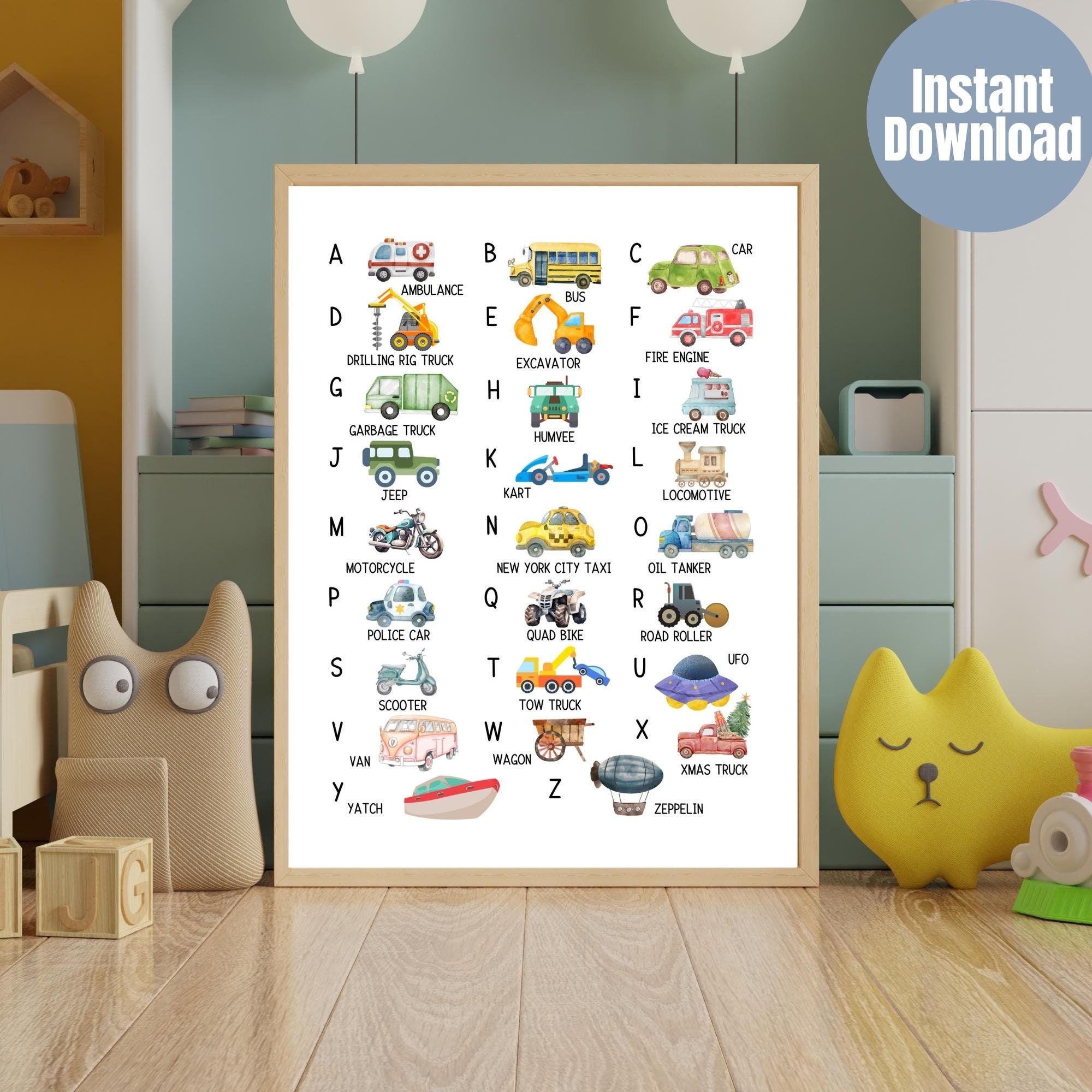 Vehicle Alphabet Nursery Wall Art, Printable Kids Transport Alphabet ...