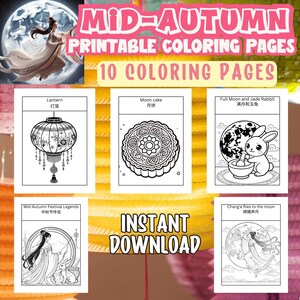 Mid-autumn Festival Coloring Pages, Printable Moon Festival Coloring ...