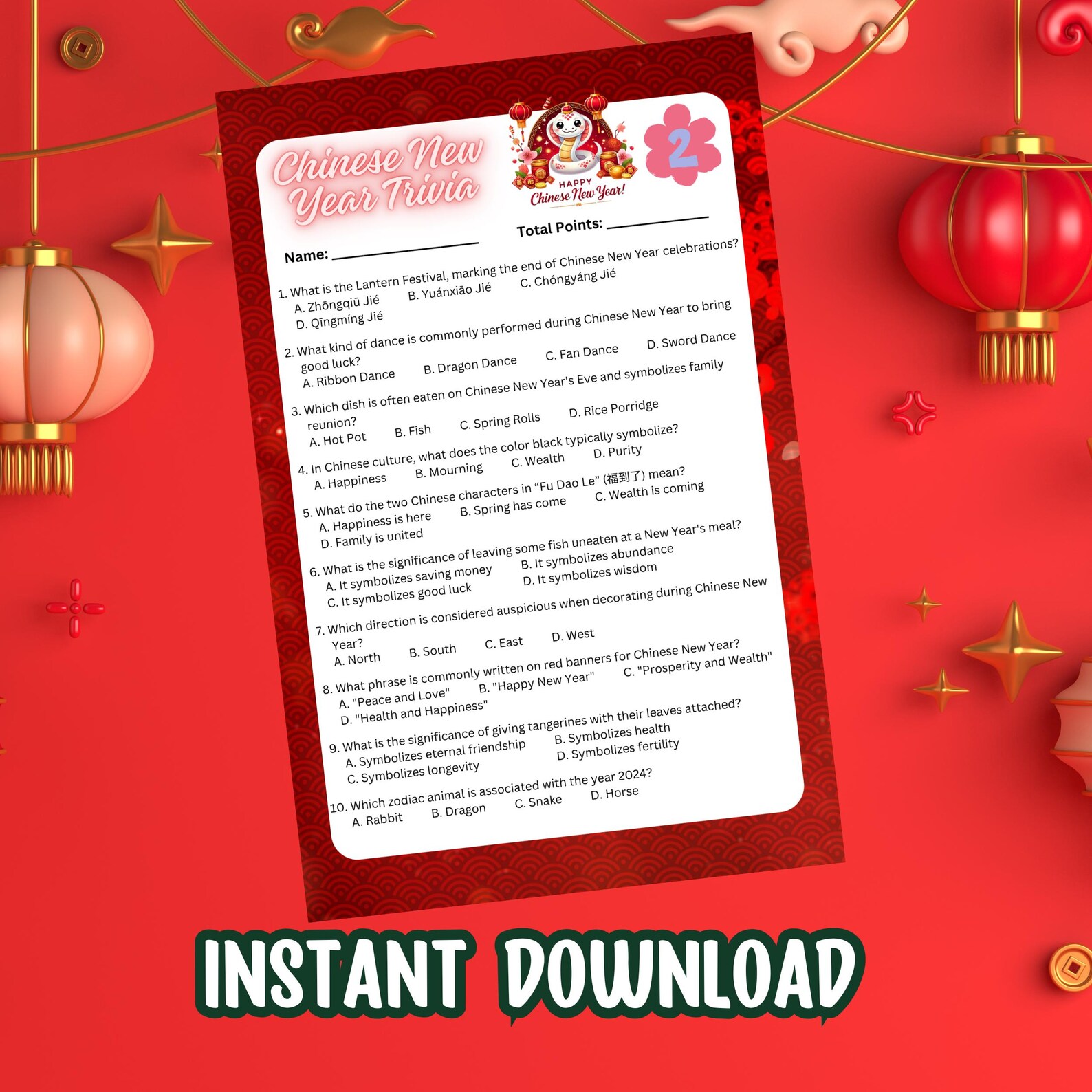 Chinese New Year Trivia Games, Fun Chinese New Year Printable Game ...