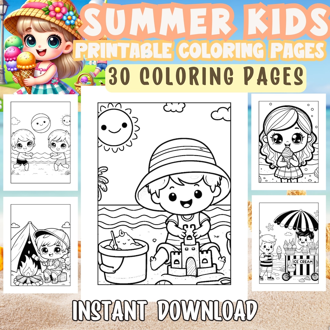 Summer Kids Coloring Pages, Printable Summer Coloring Pages, Kids ...