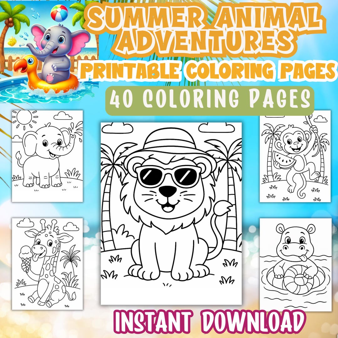 Summer Animal Adventures Coloring Book – 40 Fun & Easy Pages for Kids ...