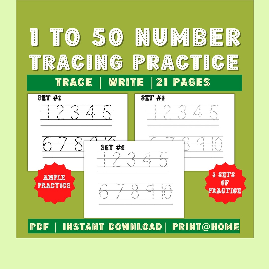 1 to 50 Number Tracing Practice, 123 Handwriting Exercise to Help Your ...